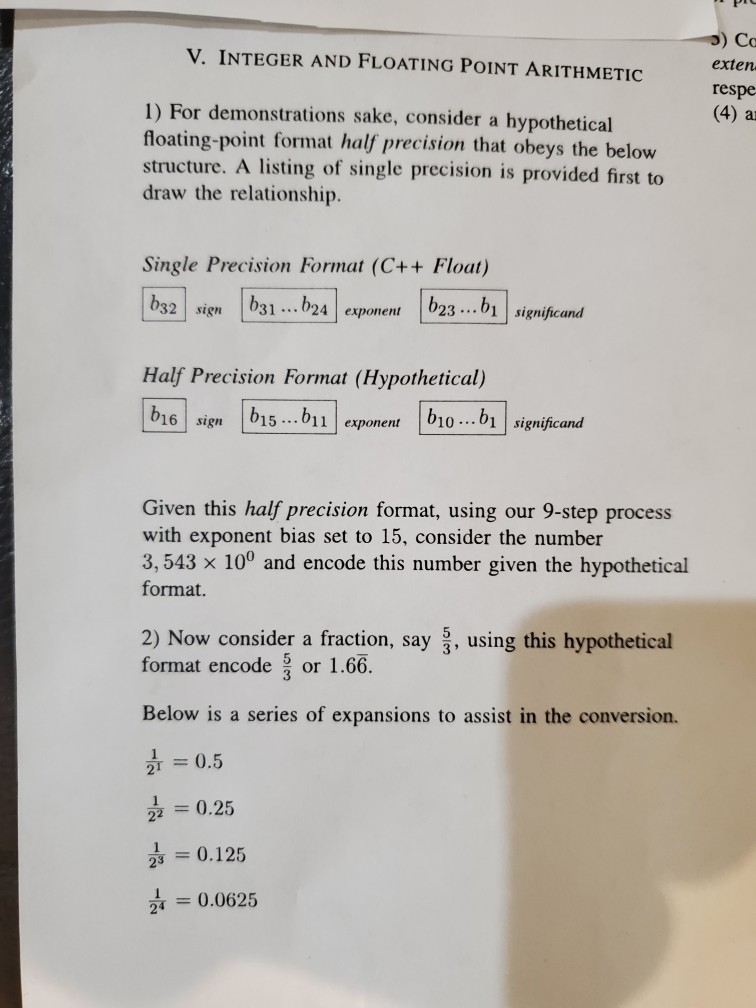 Solved V. INTEGER AND FLOATING POINT ARITHMETIC Ca exten | Chegg.com