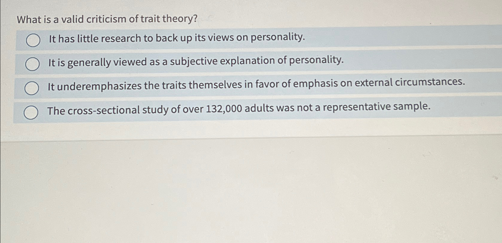Solved What is a valid criticism of trait theory?It has | Chegg.com