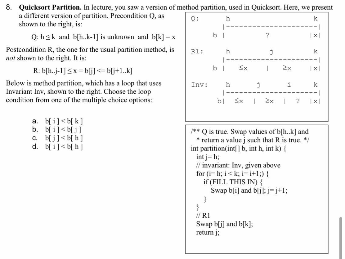 Solved h b1 8. Quicksort Partition. In lecture, you saw a | Chegg.com