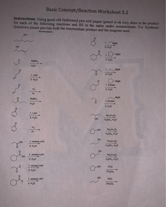Solved Basic Concept/Reaction Worksheet 5.2 Instructions: | Chegg.com