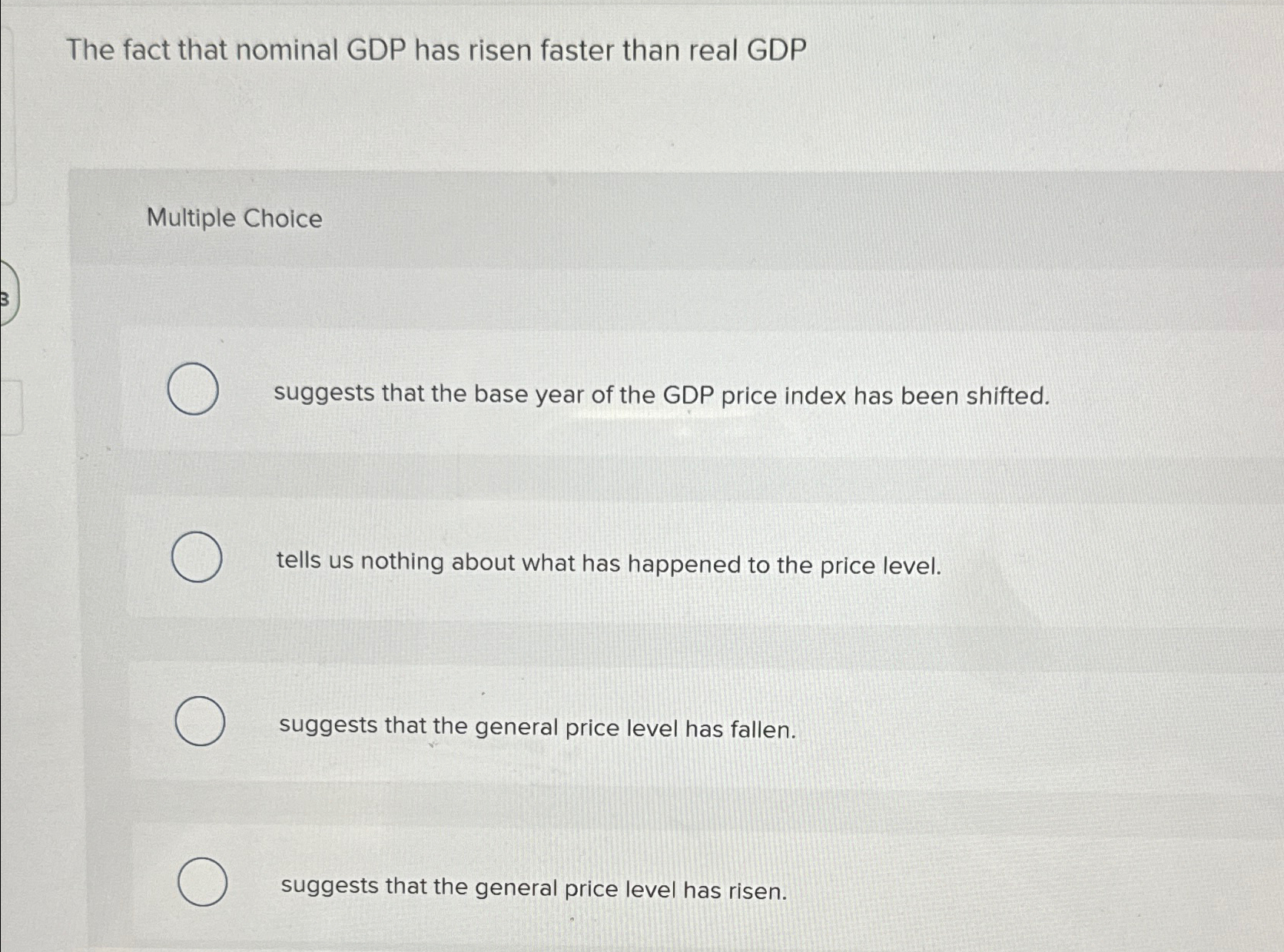 Solved The fact that nominal GDP has risen faster than real | Chegg.com