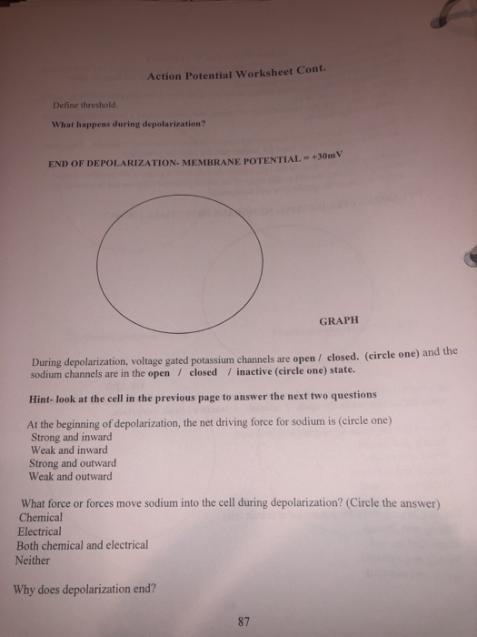 Solved Action Potential Worksheet Cont. Define threshold | Chegg.com