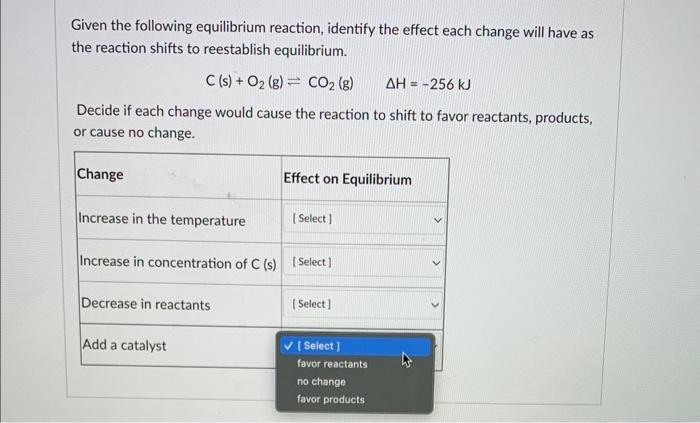 Solved Given the following equilibrium reaction, identify | Chegg.com