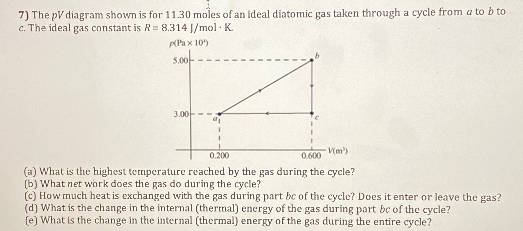 Solved The pV ﻿diagram shown is for 11.30 ﻿moles of an ideal | Chegg.com