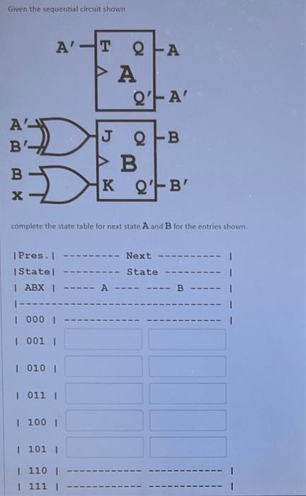 Solved Given the sequential circuit shown complete the state | Chegg.com