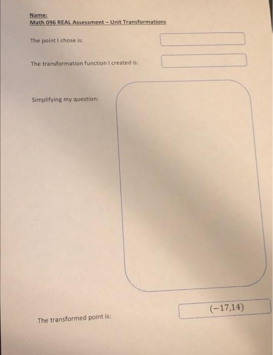 Solved Name: Math 096 REAL Assessment - Unit Transformations | Chegg.com