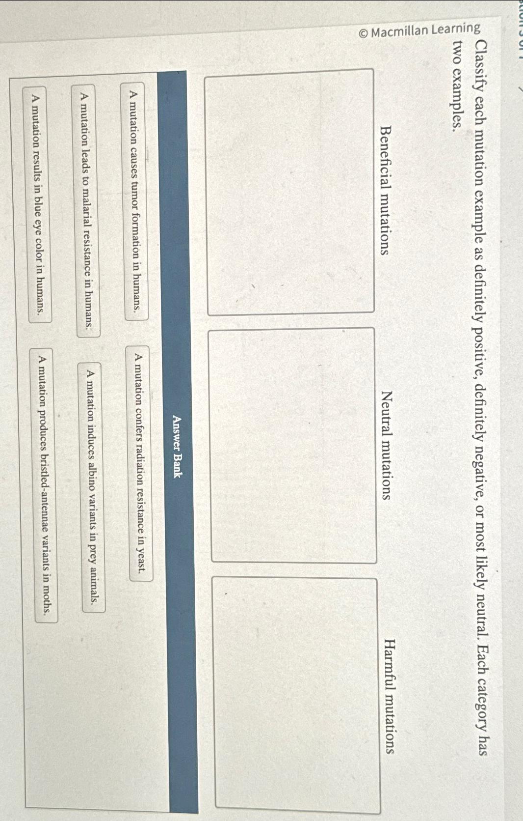 Solved ?@∞ ﻿Classify each mutation example as definitely | Chegg.com