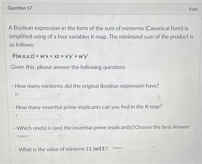 Solved A Boolean expression in the form of the sum of | Chegg.com