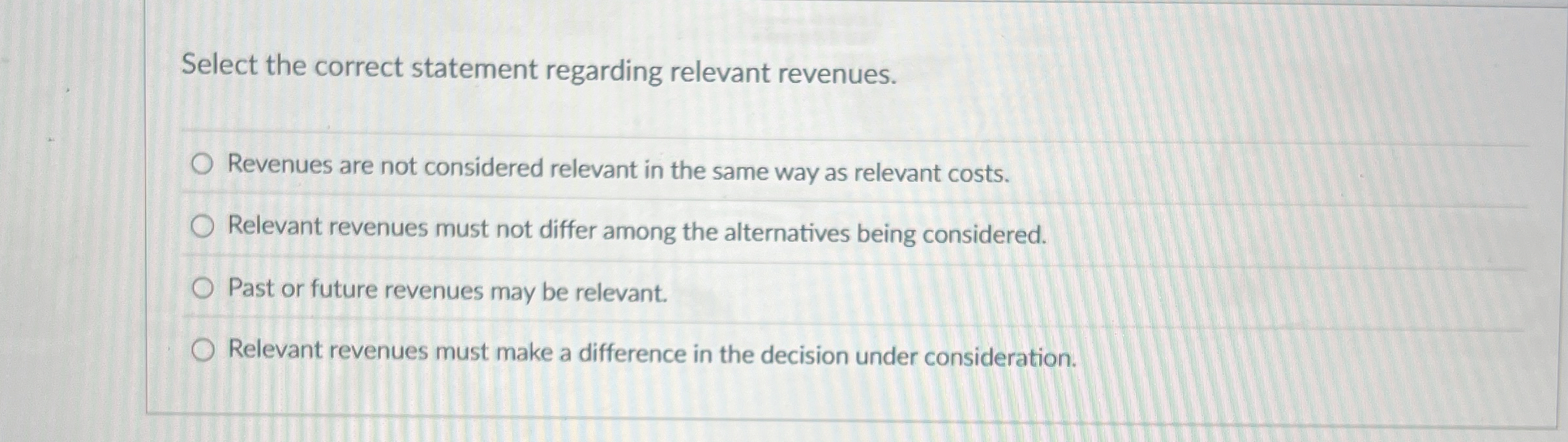 Solved Select the correct statement regarding relevant | Chegg.com