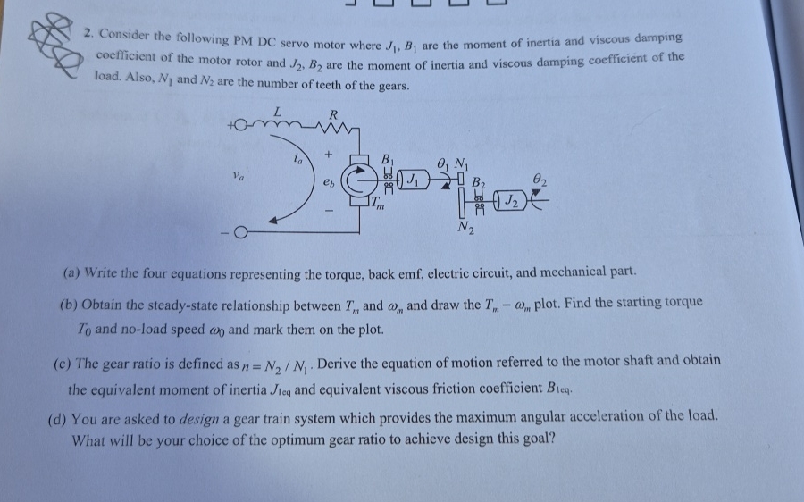 Solved Consider the following PM DC servo motor where J1,B1 | Chegg.com
