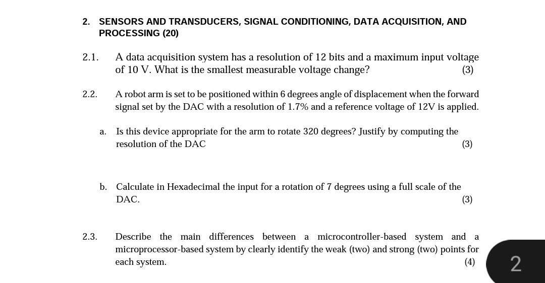 Solved 2. SENSORS AND TRANSDUCERS, SIGNAL CONDITIONING, DATA | Chegg.com