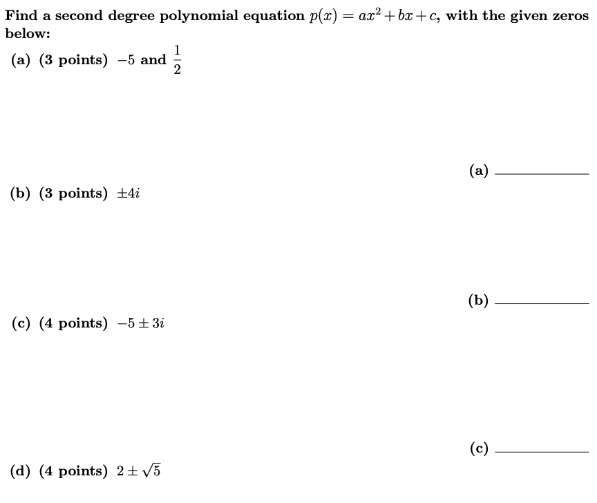 Solved Find a second degree polynomial equation | Chegg.com