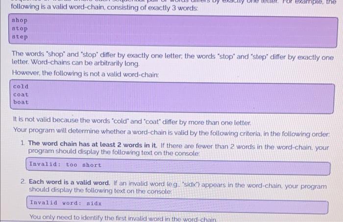 Solved example, the following is a valid word-chain, | Chegg.com