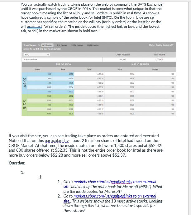 Solved You can actually watch trading taking place on the | Chegg.com