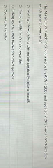 Solved The Multicultural Guidelines published by the APA in | Chegg.com