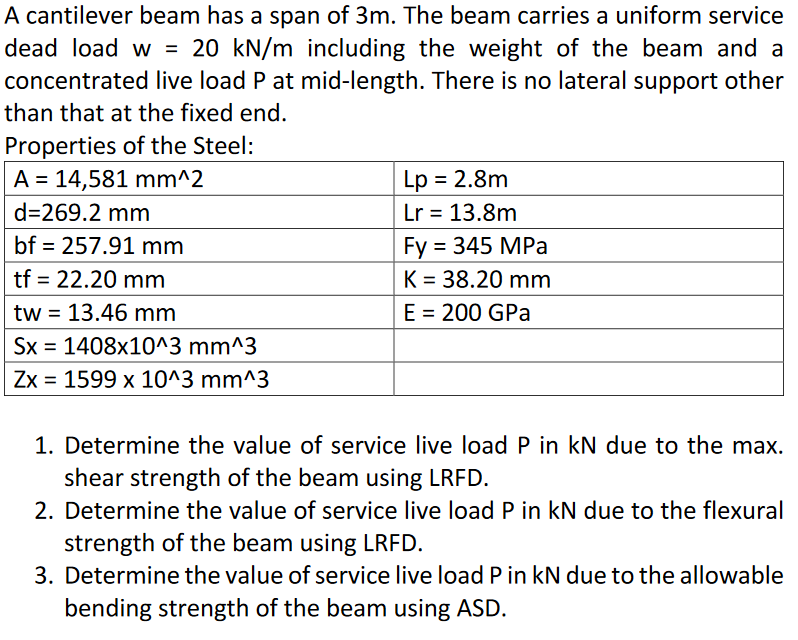 Solved Determine the value of service live load P ﻿in kN | Chegg.com