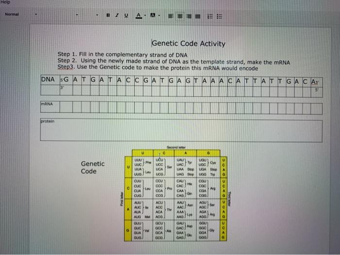 Solved Help Normal BI U A. 賽事到佳三 Genetic Code Activity Step | Chegg.com