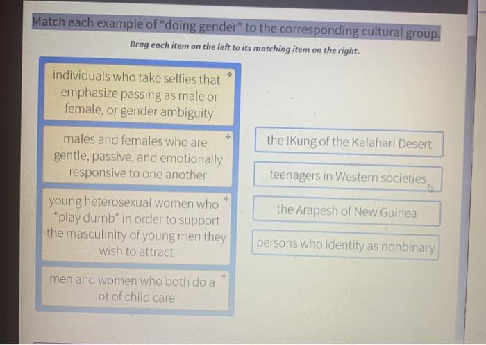 Match each example of "doing gender” to the | Chegg.com