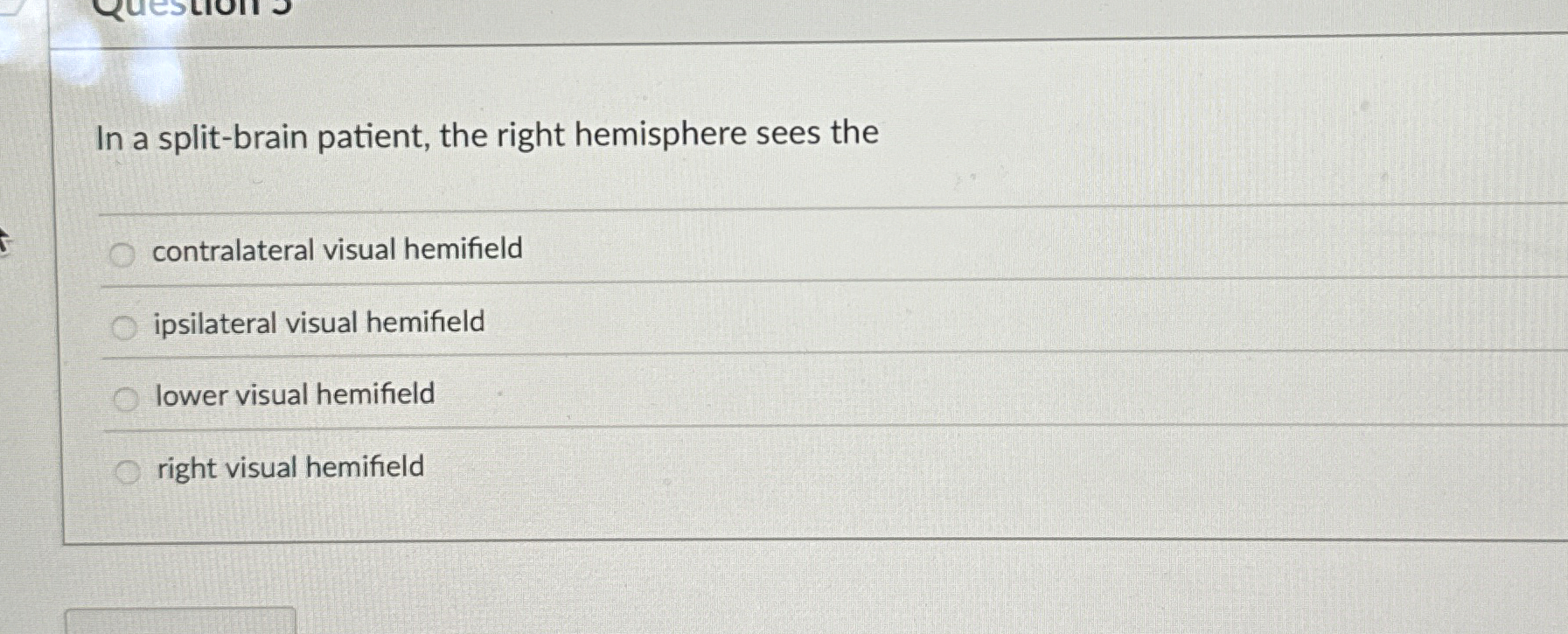 Solved In a split-brain patient, the right hemisphere sees | Chegg.com