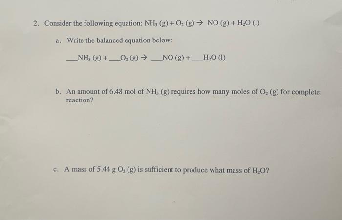 Solved Consider the following equation: NH3( g)+O2( | Chegg.com