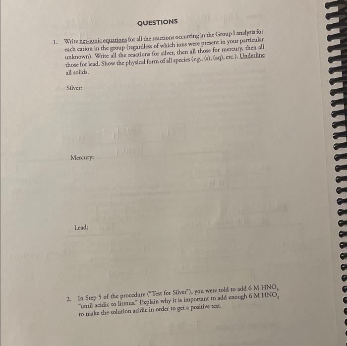 Solved 1. Write net-ionic equations for all the reactions | Chegg.com