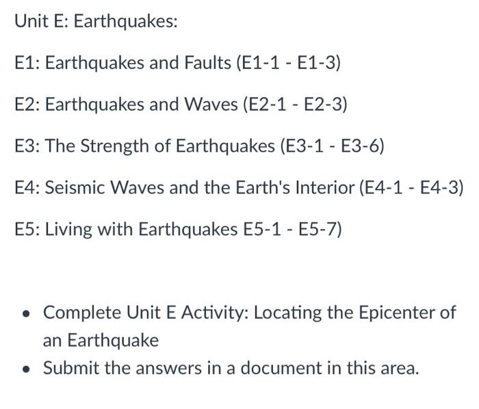 Unit E: Earthquakes: E1: Earthquakes and Faults (E1-1 | Chegg.com