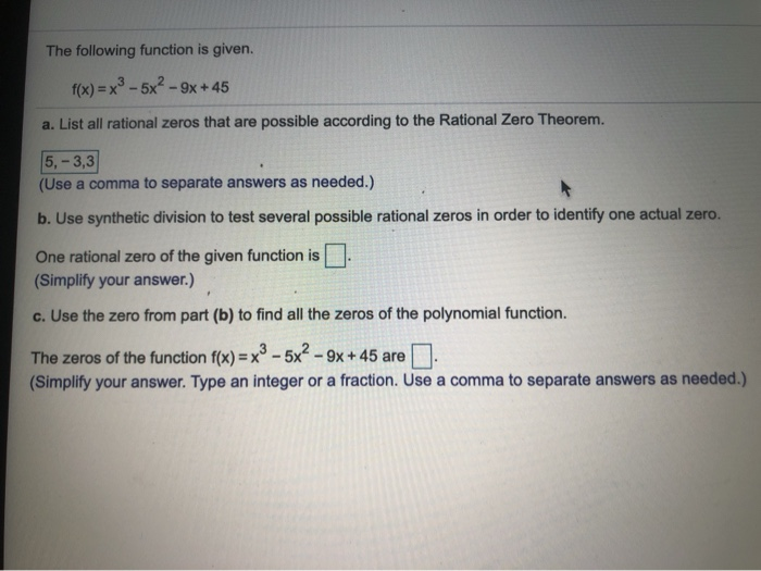 Solved The following function is given. f(x) = x2 - 5x2 - 9x | Chegg.com