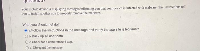 Solved Your mobile device is displaying messages informing | Chegg.com
