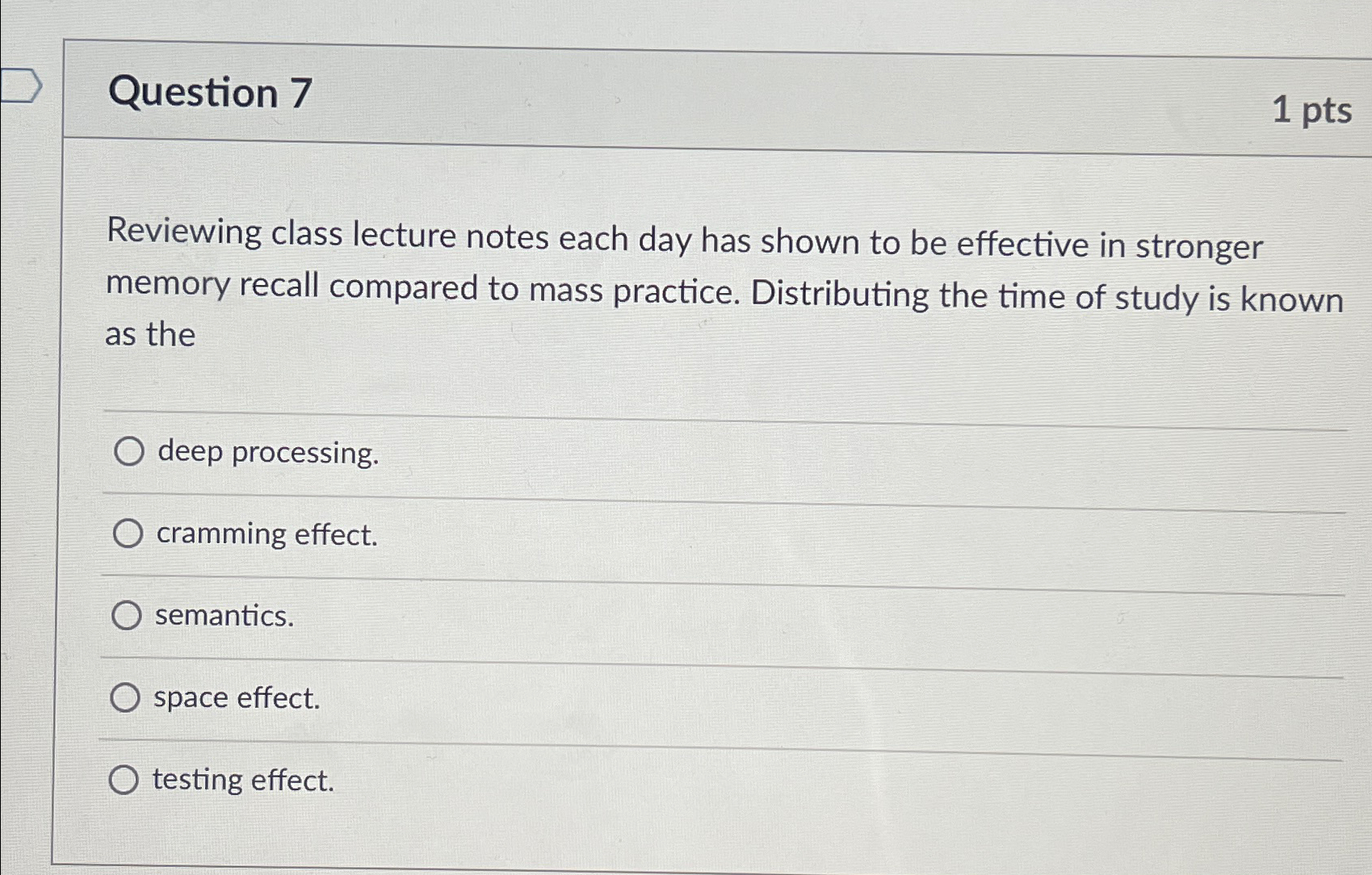 Solved Question 71ptsReviewing class lecture notes each day | Chegg.com