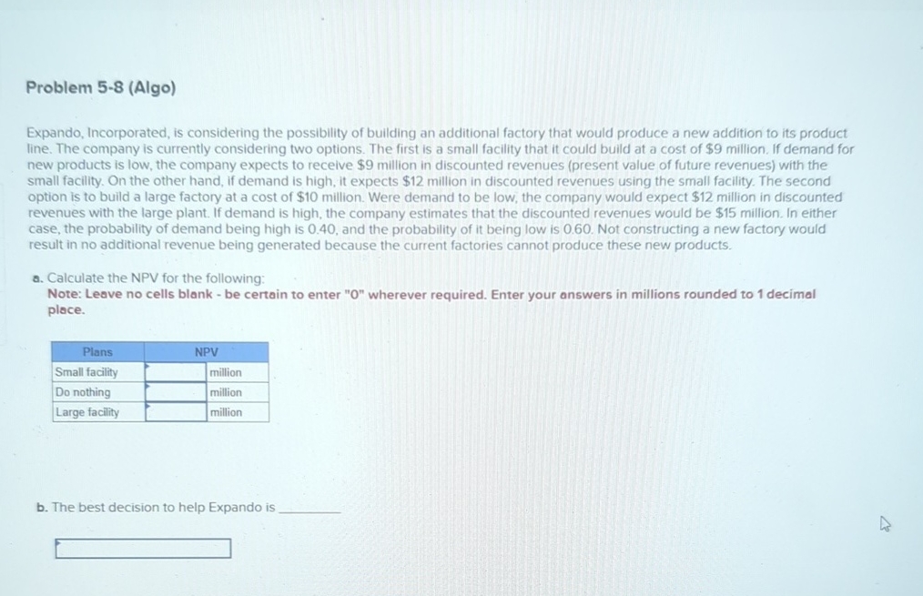 Solved Problem 5-8 (Algo)Expando, Incorporated, is | Chegg.com