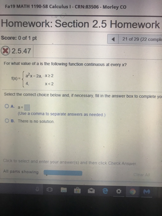 Solved Fa 19 MATH 1190-58 Calculus I - CRN:83506 - Morley Co | Chegg.com