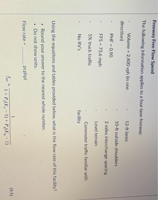 Solved Freeway Free Flow Speed The following information | Chegg.com