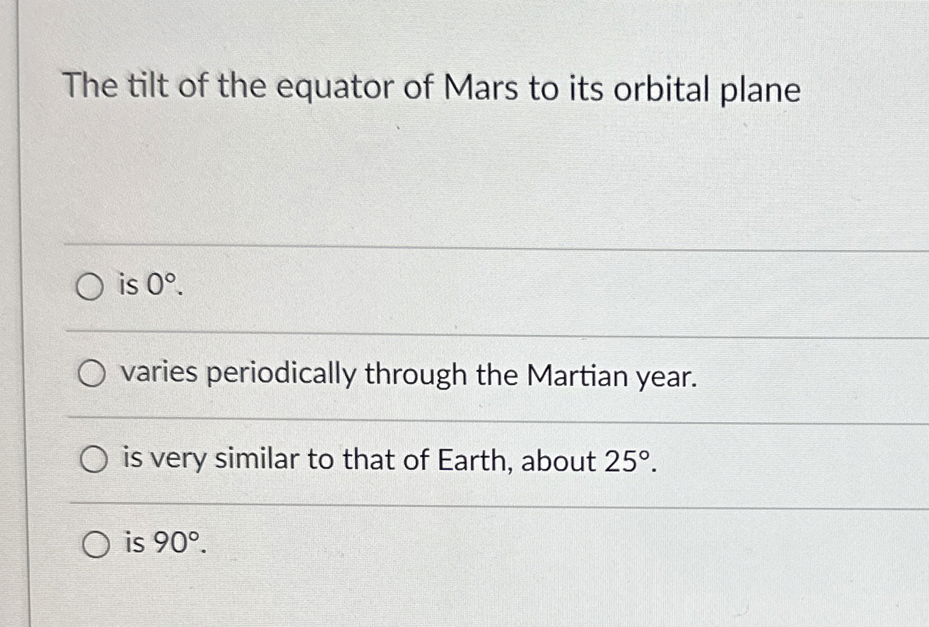 Solved The tilt of the equator of Mars to its orbital | Chegg.com