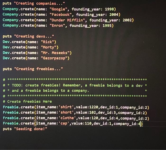 Solved I am using ruby with Active recordThese are my files | Chegg.com