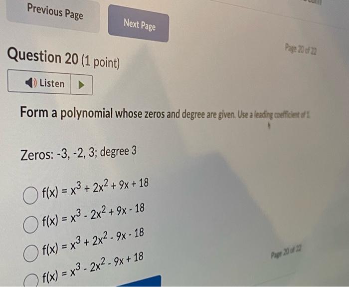 Solved Form a polynomial whose zeros and degree are given. | Chegg.com