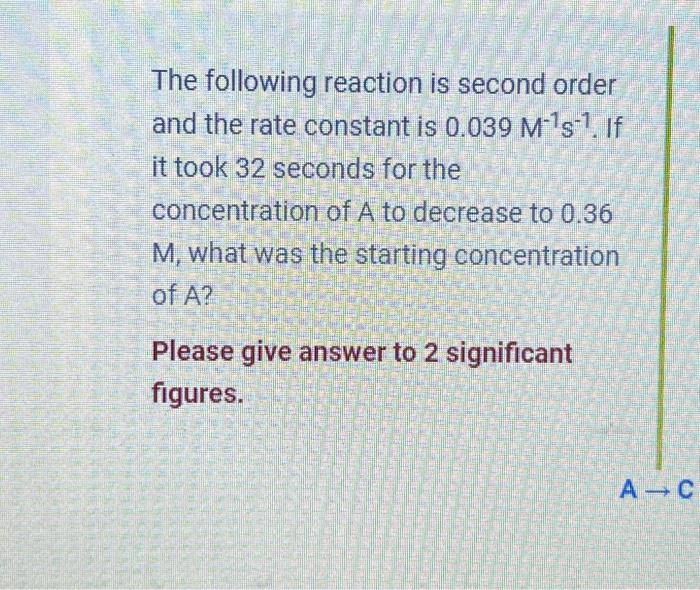 Solved The following reaction is second order and the rate | Chegg.com