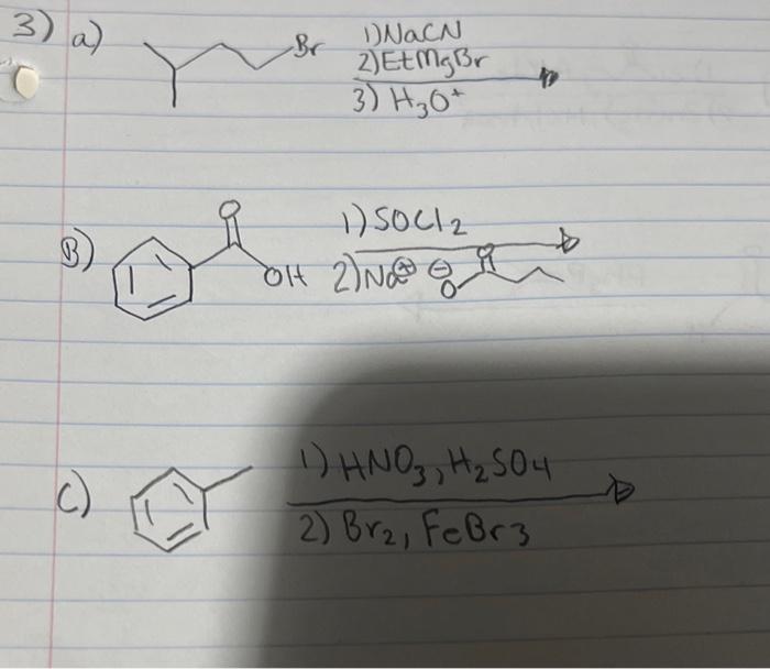 Solved a) 1) HNO3,H2SO4 2) Br2,FeBr3 | Chegg.com