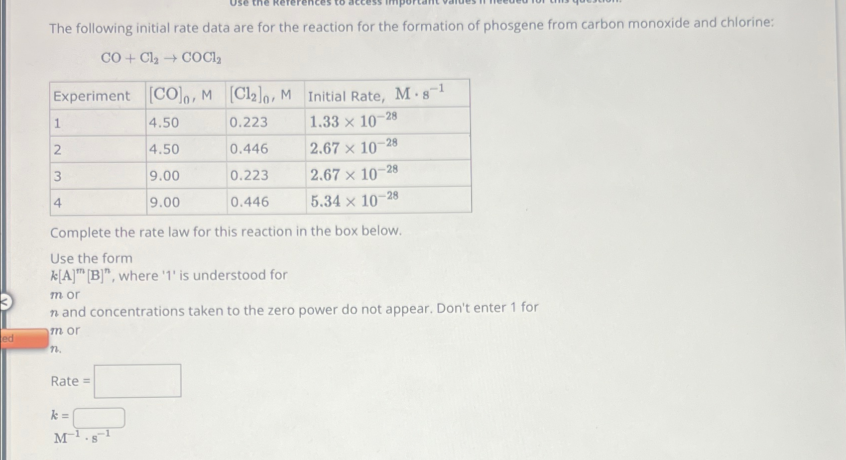 Solved The following initial rate data are for the reaction | Chegg.com