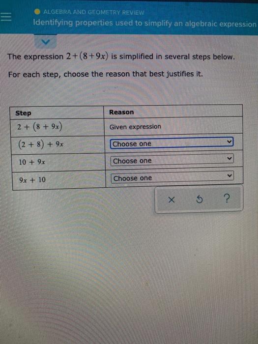 Solved ALGEBRA AND GEOMETRY REVIEW Identifying properties | Chegg.com