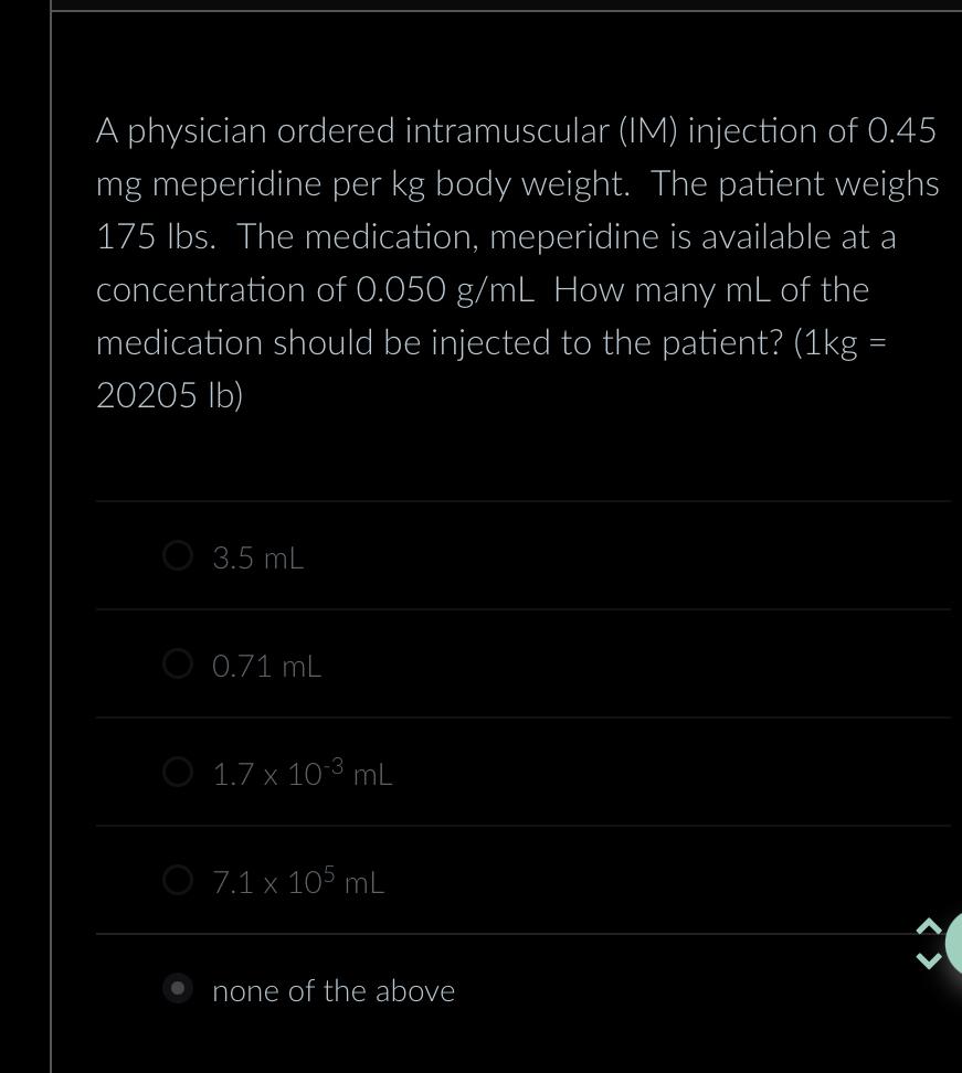 Solved A physician ordered intramuscular (IM) ﻿injection of | Chegg.com