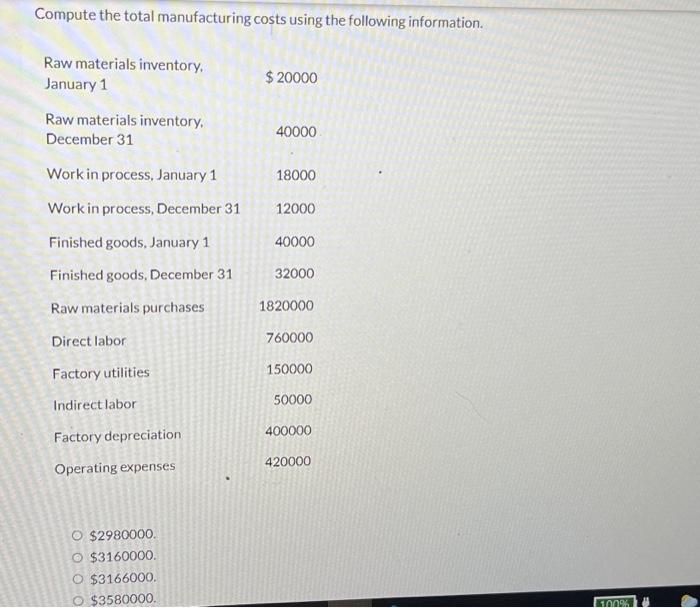 Solved Compute the total manufacturing costs using the | Chegg.com