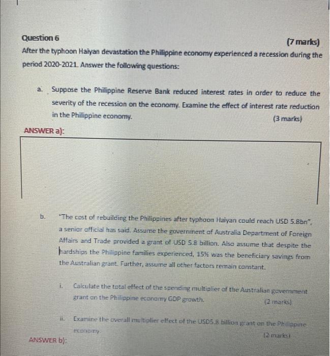 Solved Question 6 (7 marks) After the typhoon Haiyan | Chegg.com