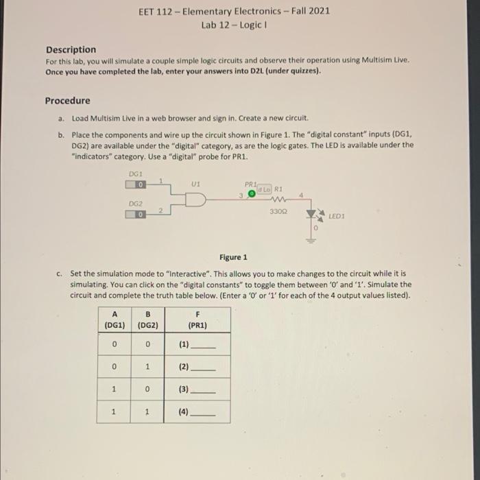 Solved EET 112 - Elementary Electronics --Fall 2021 Lab 12 - | Chegg.com