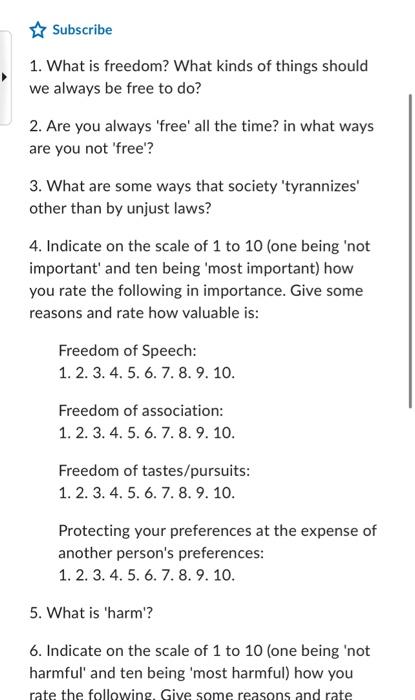 Subscribe 1. What is freedom? What kinds of things | Chegg.com
