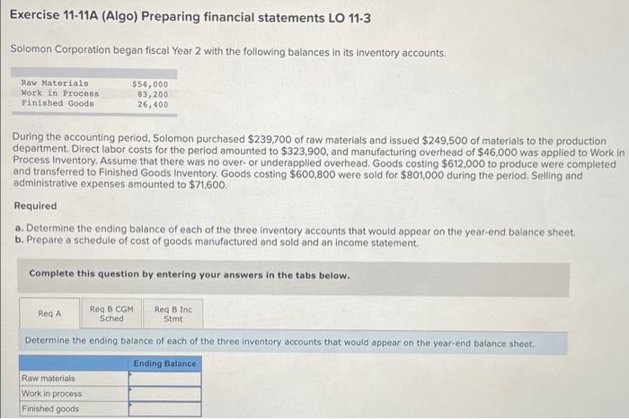Solved Exercise 11-11A (Algo) Preparing financial statements | Chegg.com