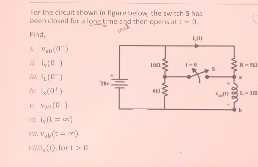 Solved For the circuit shown in figure below, the switch S | Chegg.com