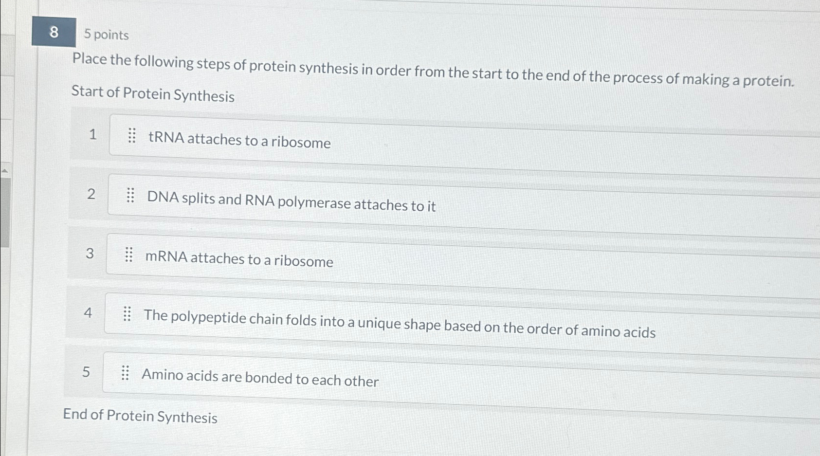 Solved 85 ﻿pointsPlace the following steps of protein | Chegg.com