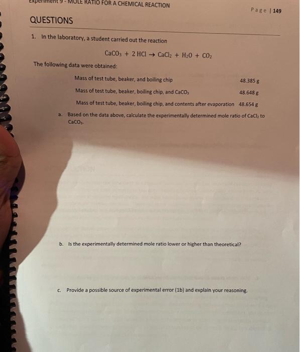 Solved 1. In the laboratory, a student carried out the | Chegg.com