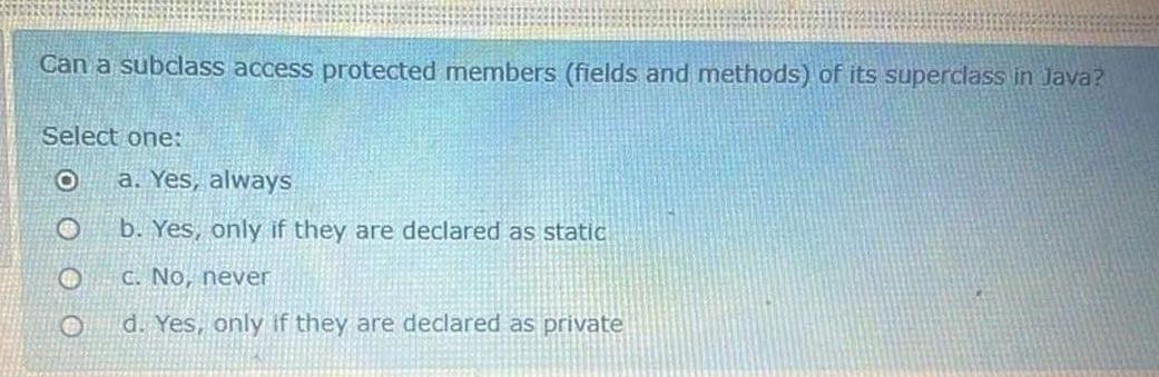 Solved Can a subclass access protected members (fields and | Chegg.com