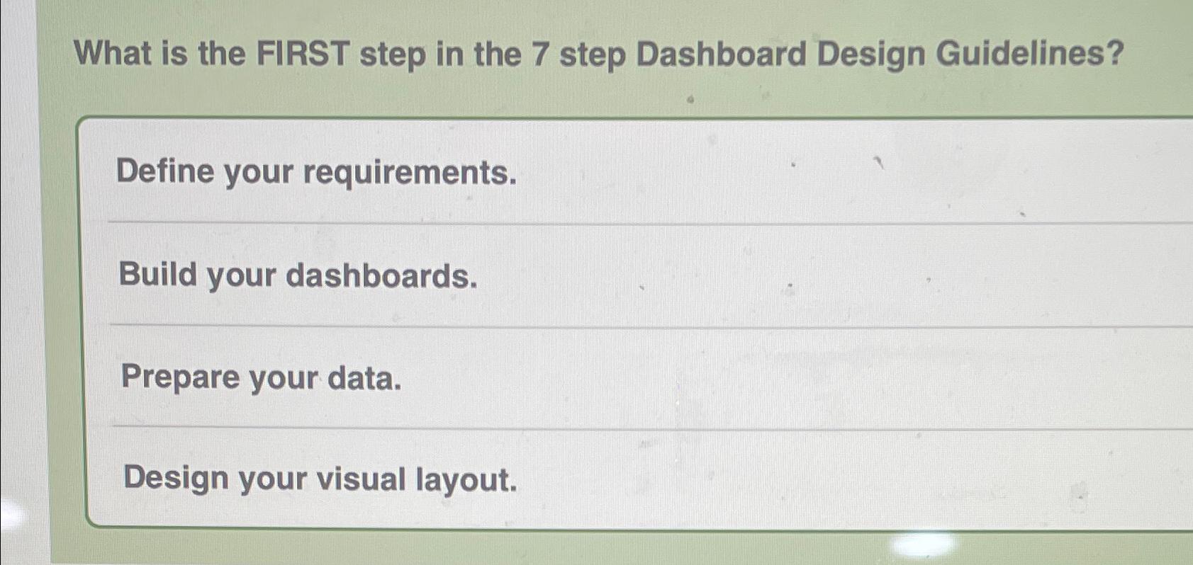Solved What is the FIRST step in the 7 ﻿step Dashboard | Chegg.com